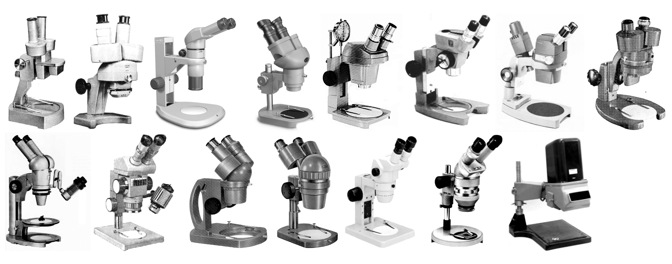 Several microscopes on a white backgroundDescription automatically ...