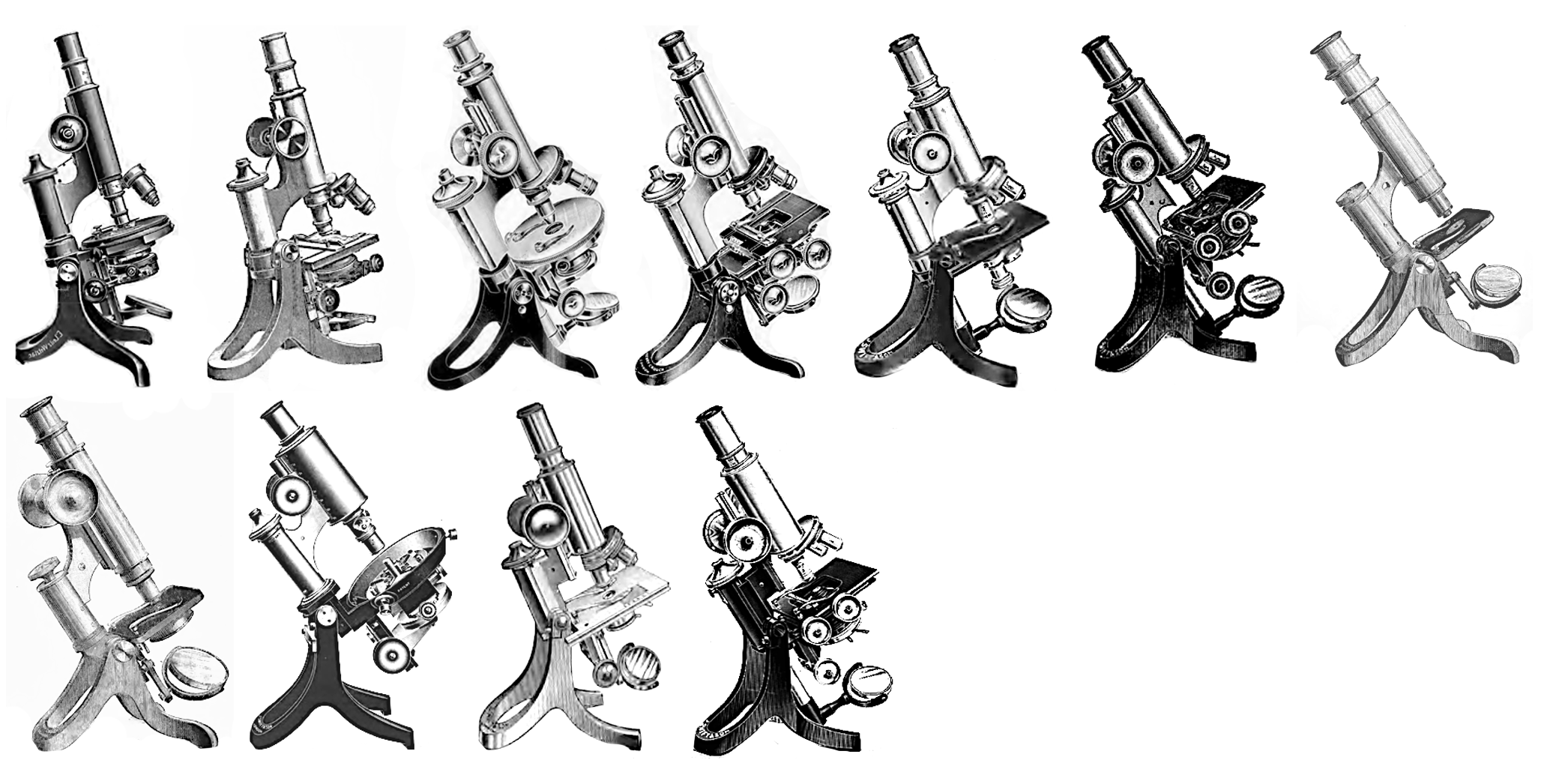 A group of microscopesDescription automatically generated with low ...