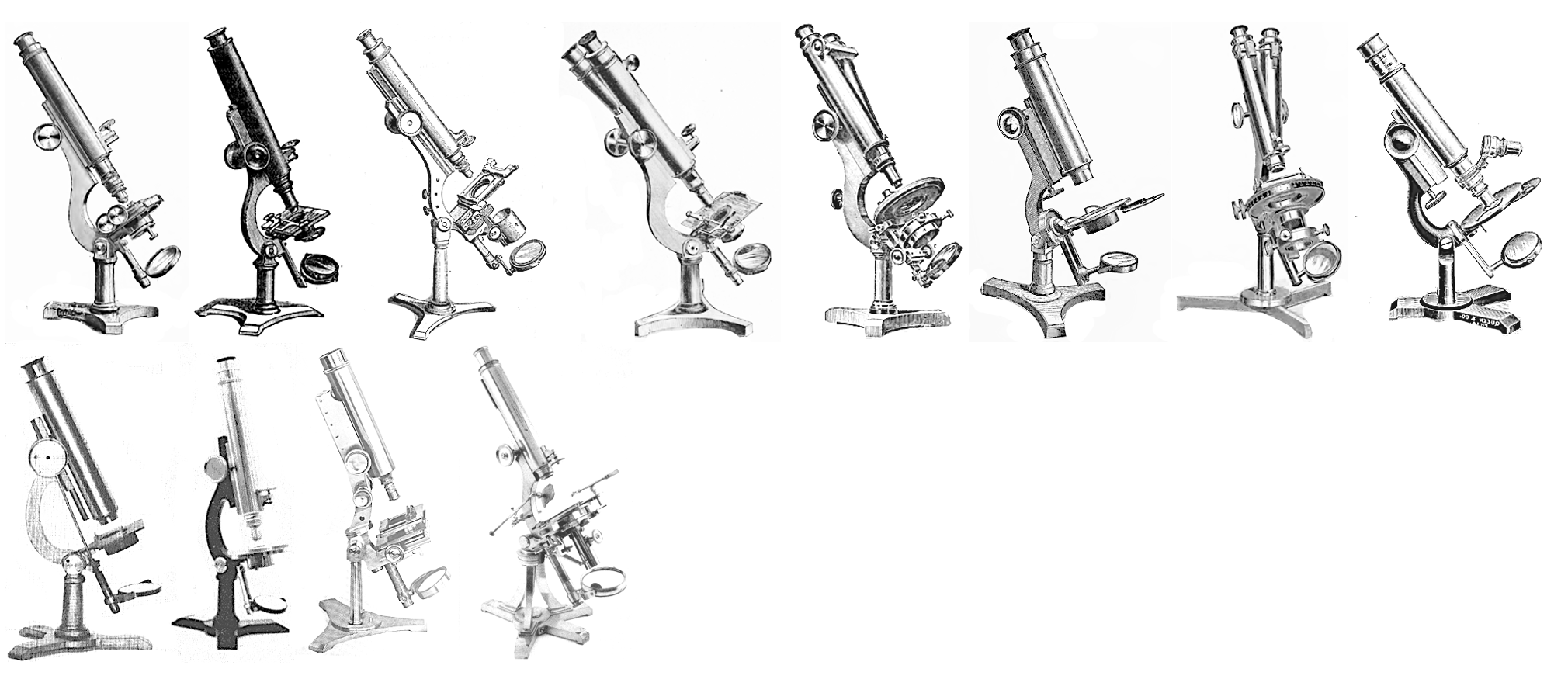 Several microscopes on a white backgroundDescription automatically ...