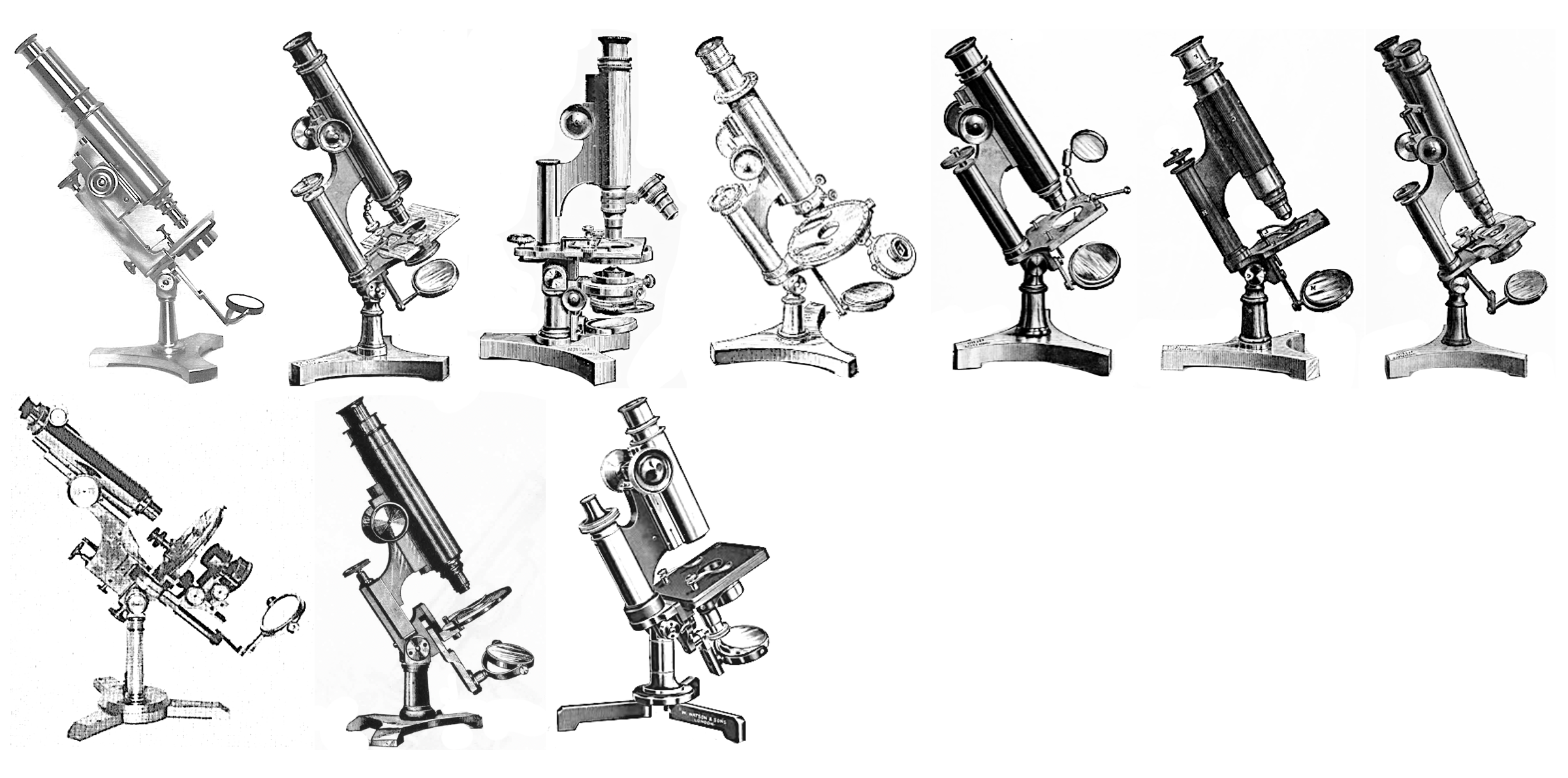 Several microscopes on a white backgroundDescription automatically ...