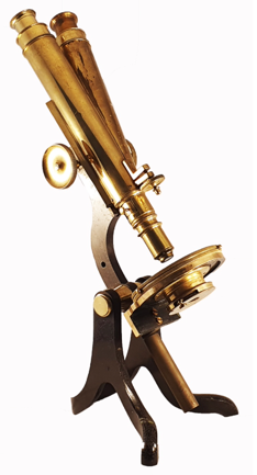 A close-up of a gold microscopeDescription automatically generated